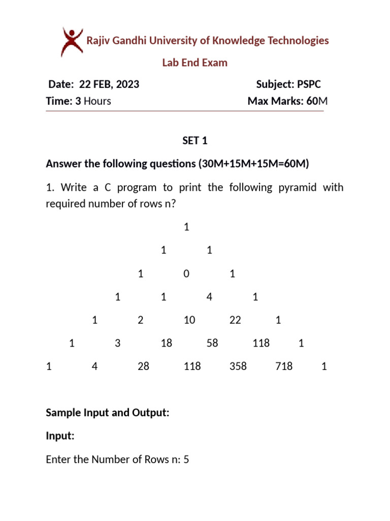 Date: 22 FEB, 2023 Subject: PSPC Time: 3 Hours Max Marks: 60M Set 1 Answer The Following ...