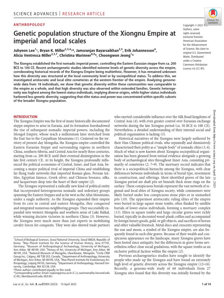 Genetic Population Structure of The Xiongnu Empire at Imperial and ...