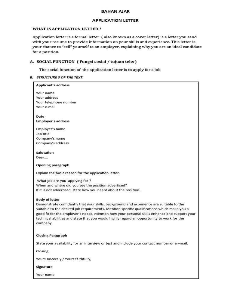 MATERI BAHAN AJAR APPLICATION LETTER | PDF