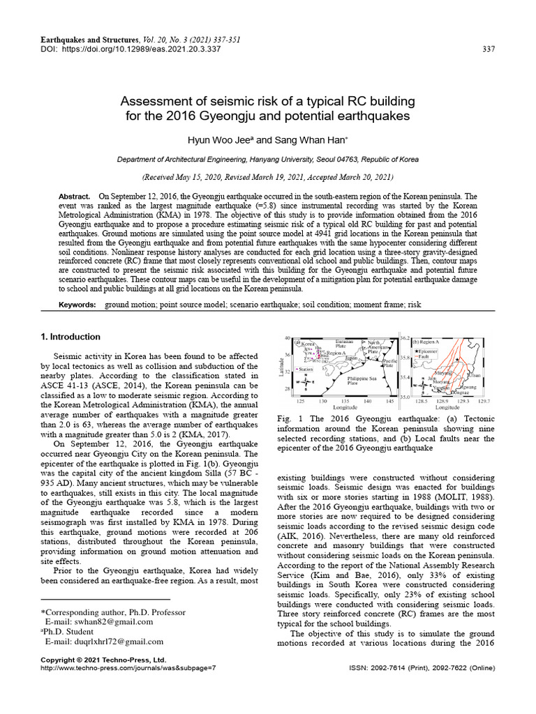 Assessment of seismic risk of a typical RC building for the 2016 Gyeongju and potential ...