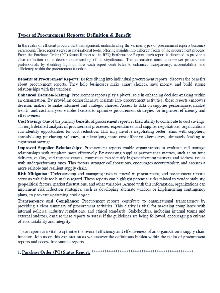 Procurement Reports | PDF | Procurement | Supply Chain