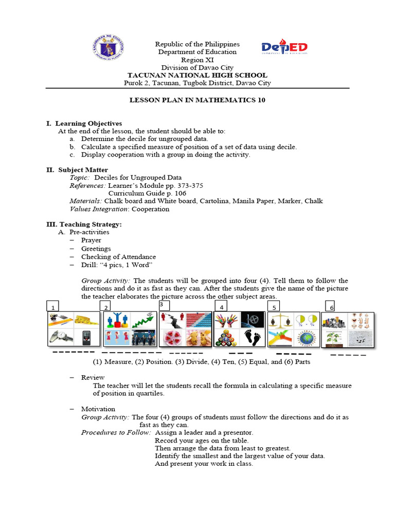 Math 10 Decile Lesson Plandocx | PDF | Quartile | Data