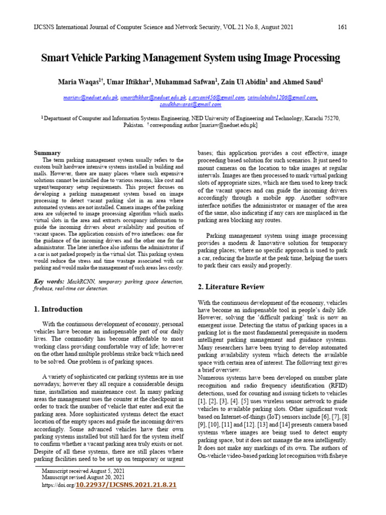 Smart Image-Based Parking Management System | PDF | Parking | Internet Of Things
