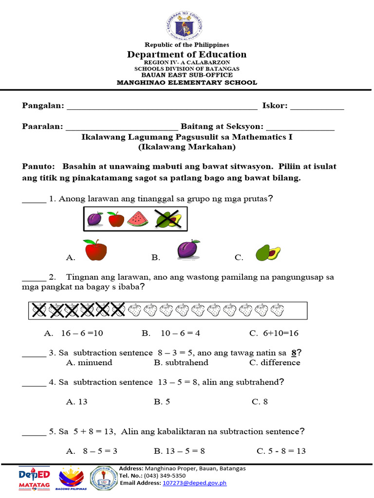 Q2-2nd-Summative-Test in Mathematics 1 | PDF