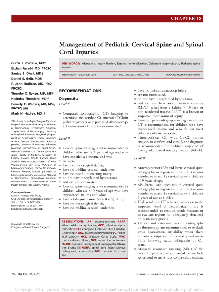 Management of Pediatric Cervical Spine and Spinal.22 | Download Free PDF | Spinal Cord Injury ...
