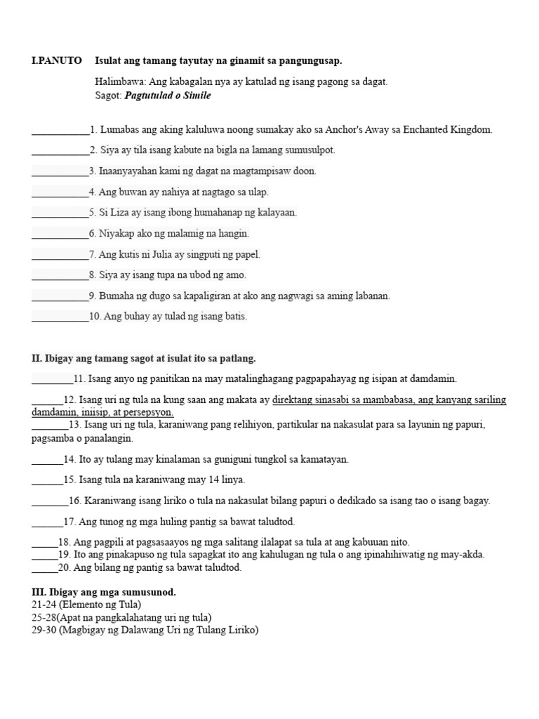 Filipino Quizz | PDF