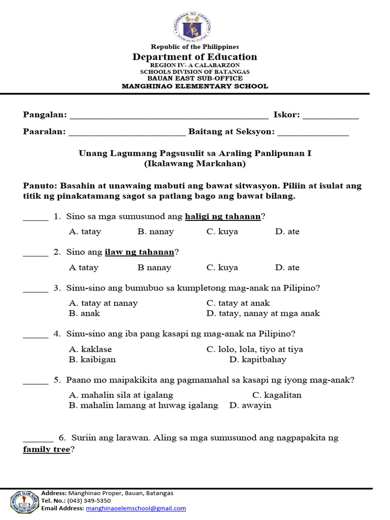 1ST Summative Test in Ap 1-2ND Quarter | PDF
