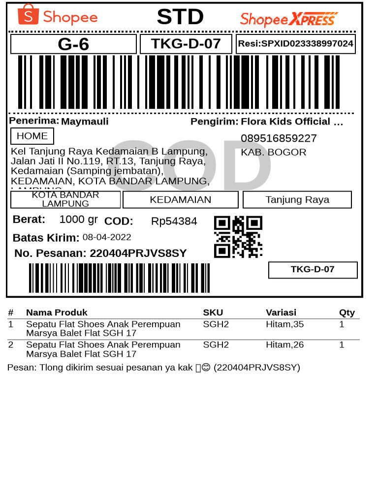 Label Pengiriman - Reguler - 6 | PDF