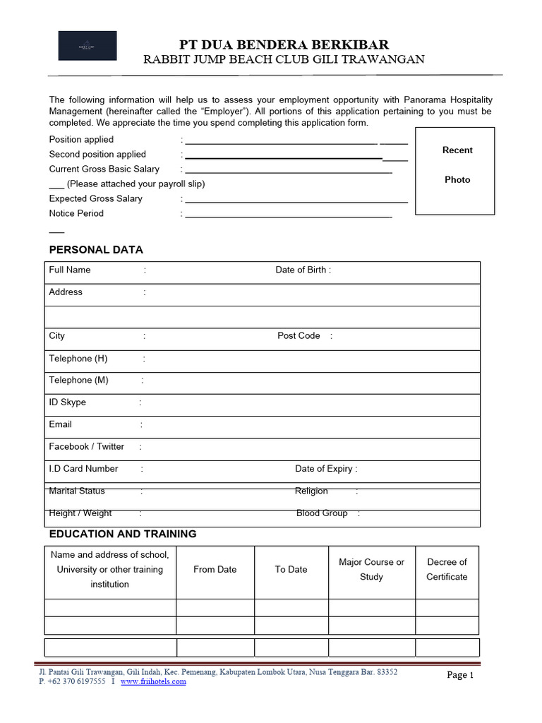 RJ - Employee Aplication Form | PDF