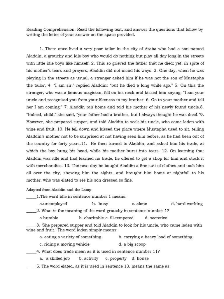 Reading Comprehension | PDF