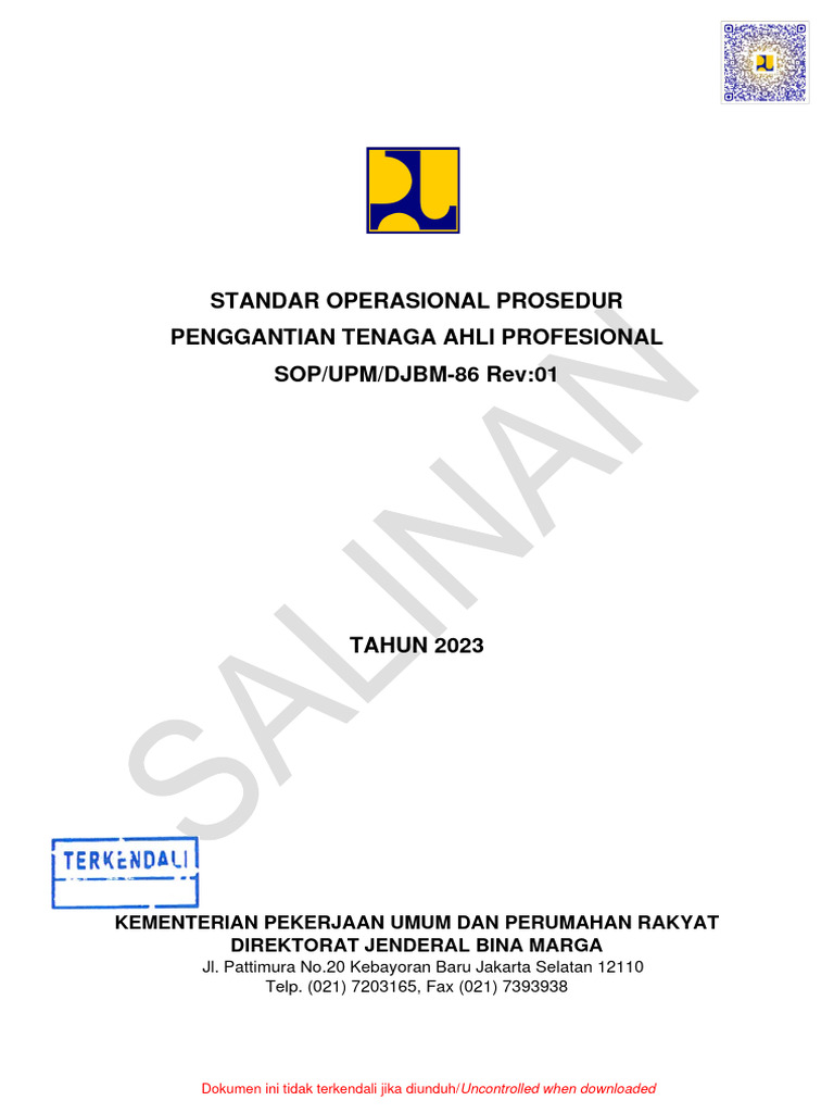 SOPUPMDJBM 86 Rev01 Tentang Standar Operasional Prosedur Penggantian ...