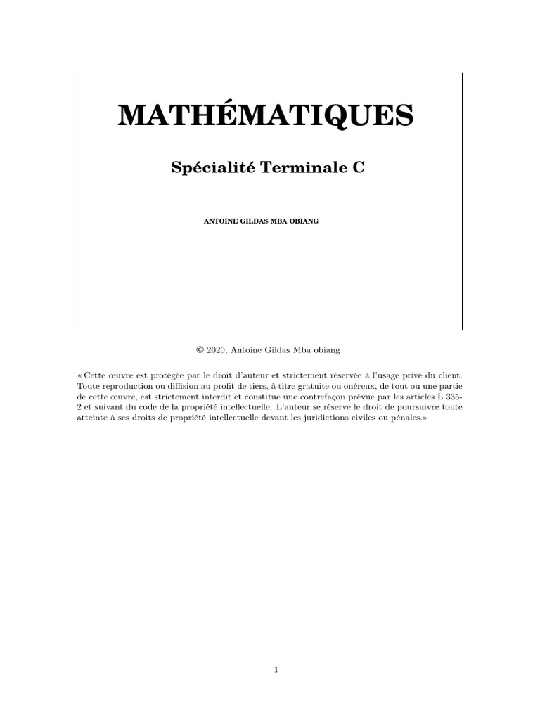 Mathématiques: Spécialité Terminale C | PDF