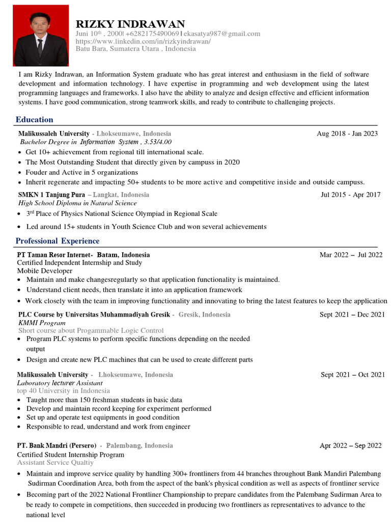 CV Rizky Indrawan-1 - Compressed | PDF