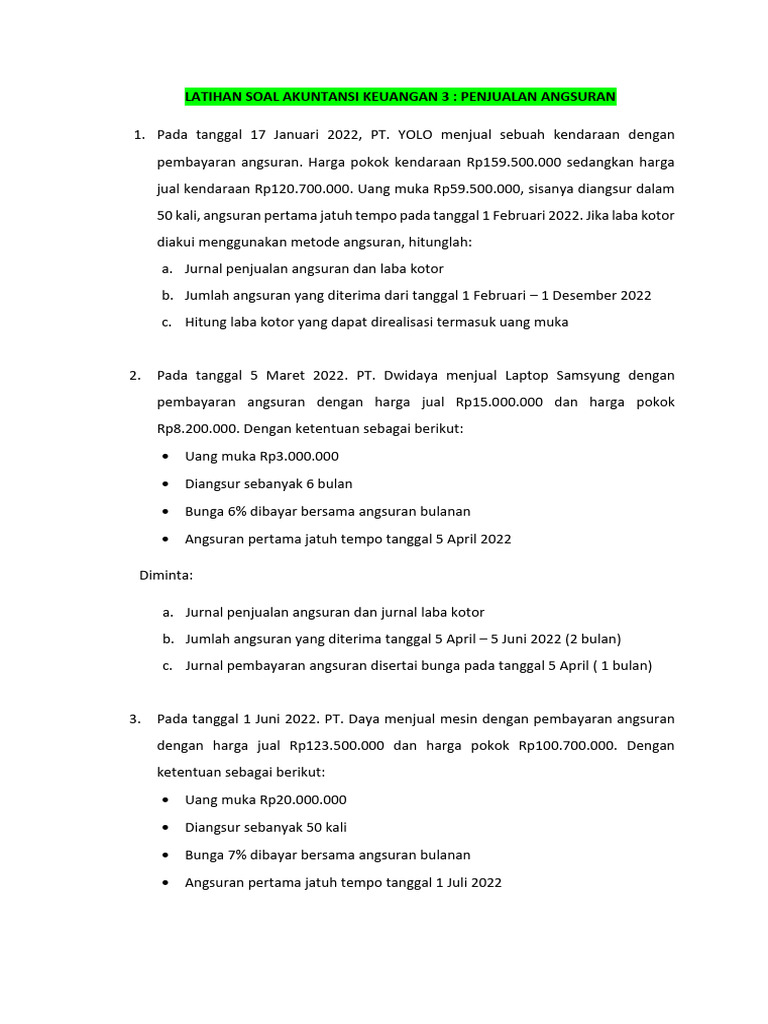 Latihan Soal Akuntansi Keuangan 3 | PDF
