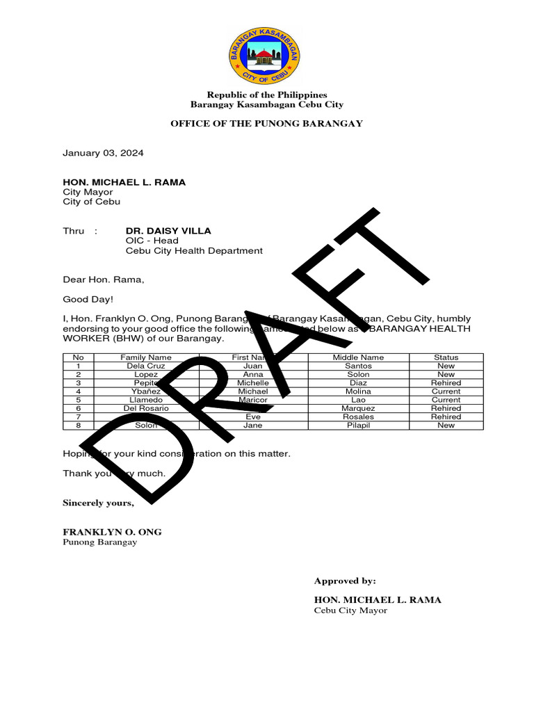 Draft Sample BHW Endorsement | PDF