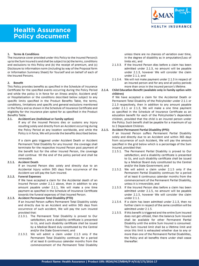 Health Assurance Policy Wording | PDF
