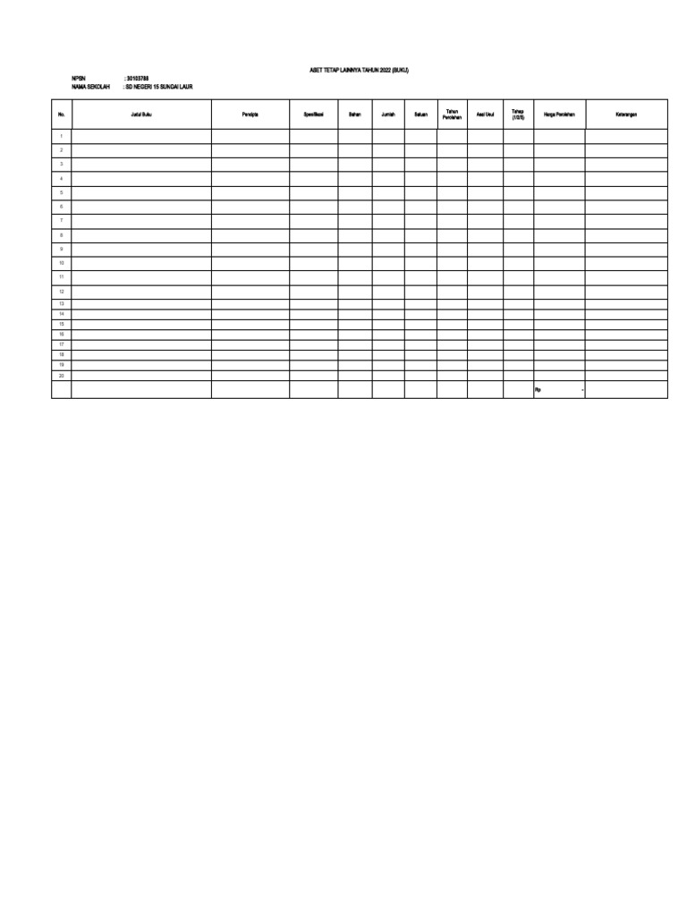 Form Aset Bos SDN 15 | PDF