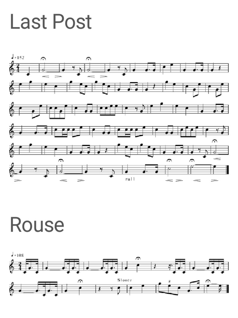 Sheet Music For Bugle Calls - ANZAC Day Commemoration Committee | PDF