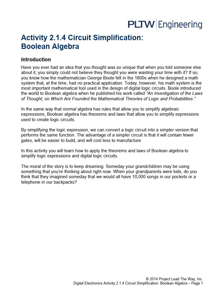 Boolean Algebra Circuit Simplification Guide | PDF | Computers