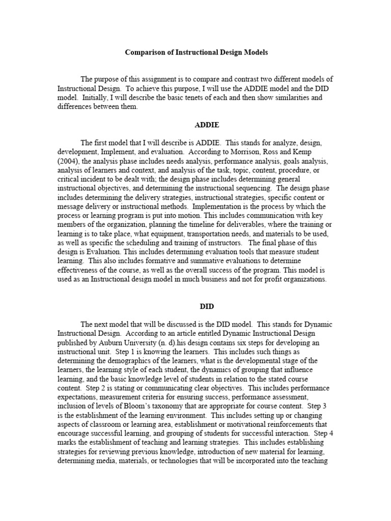 Comparison of Instructional Design Models | PDF