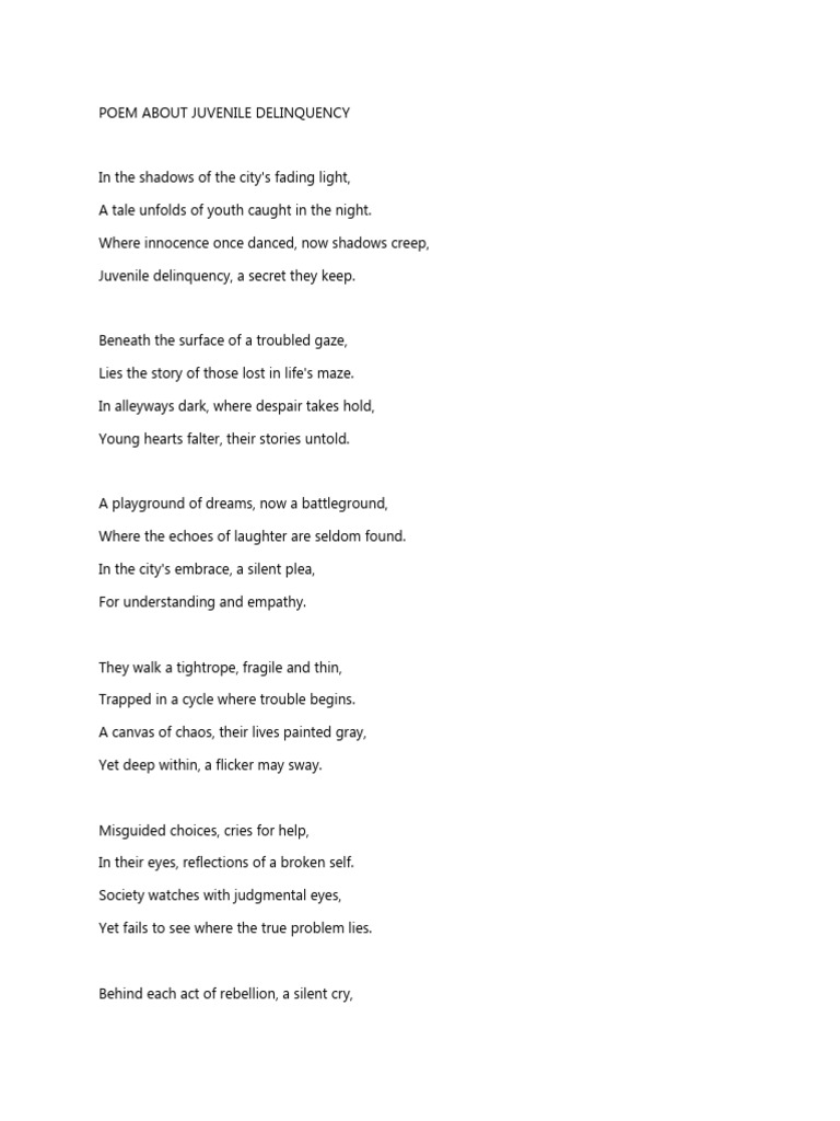 POEM ABOUT JUVENILE DELINQUENCY | PDF