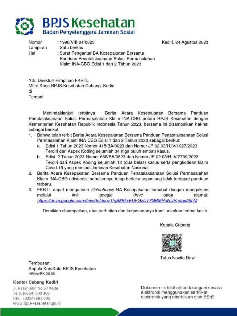 BA Kesepakatan BPJS 2023 untuk FKRTL | PDF