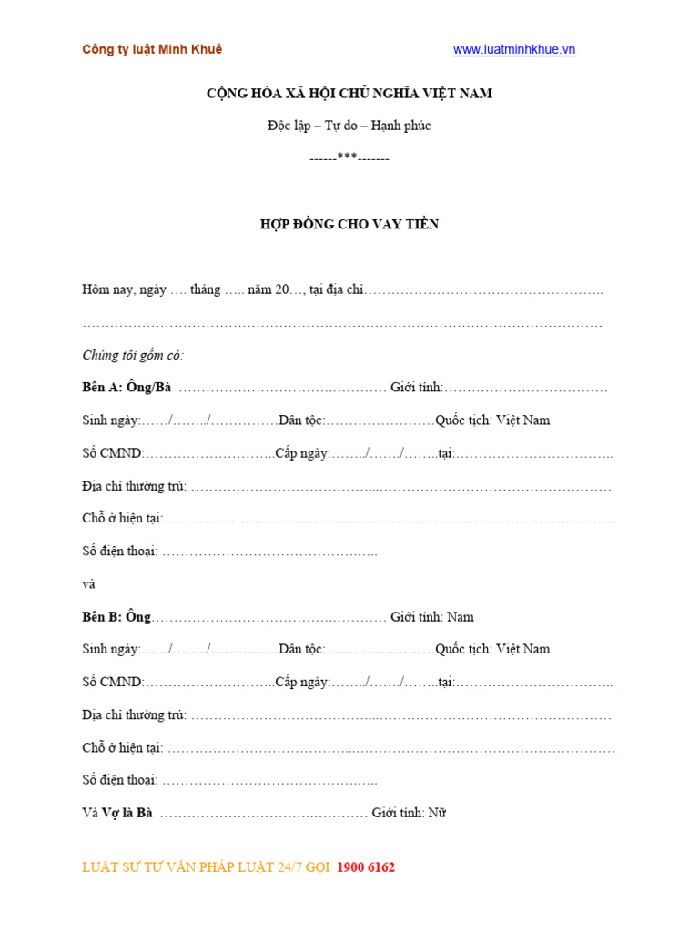 Mau Hop Dong Cho Vo Chong Vay Tien | PDF