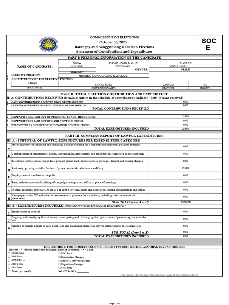Soce2023bskeforms Form1 Suva | PDF | Expense | Elections