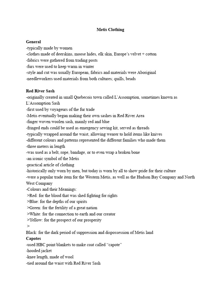 Métis Clothing and Red River Sash | PDF | Social Science | Lifestyle