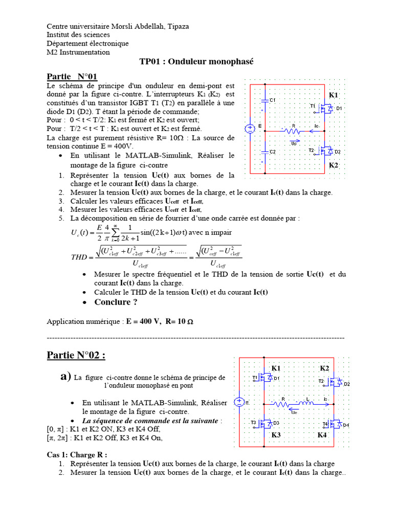 TP1 Onduleur Monophasé | PDF