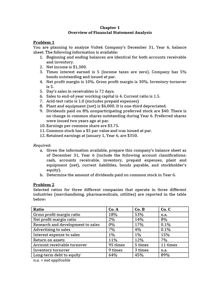 Financial Statement Analysis Problem and Answer All Chapter | PDF