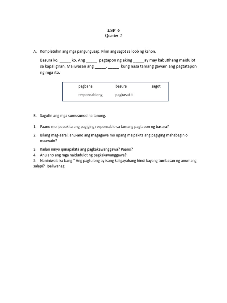 ESP 6 Summative q2 | PDF