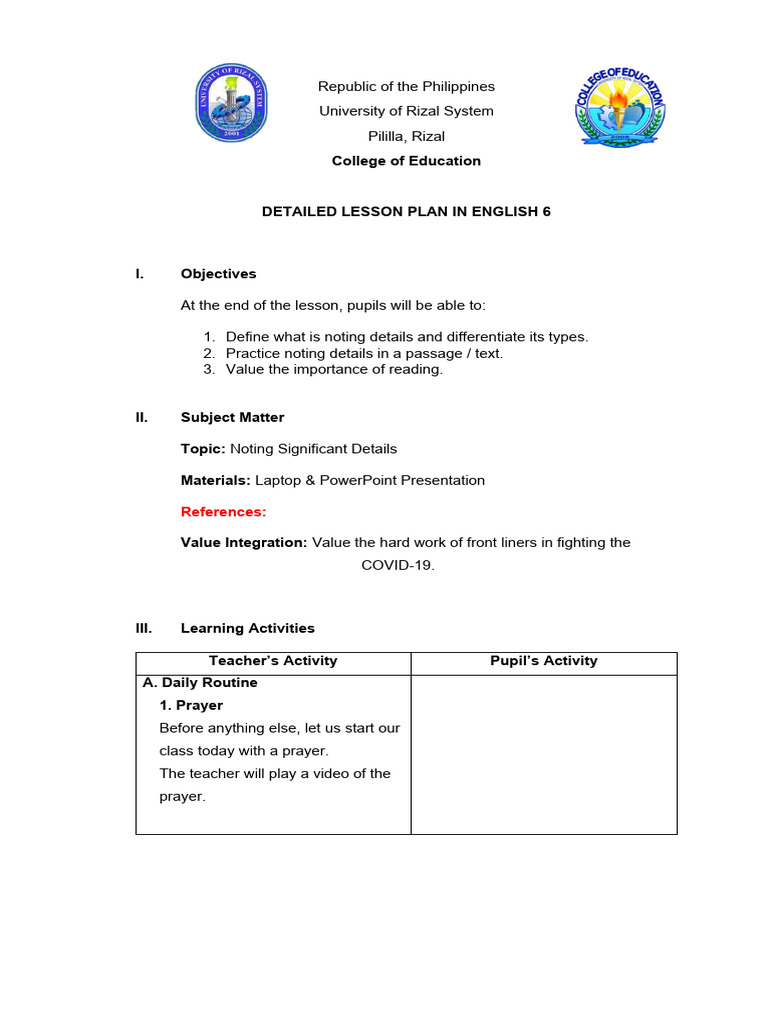 DETAILED LESSON PLAN ENGLISH 6 Week 5 | PDF