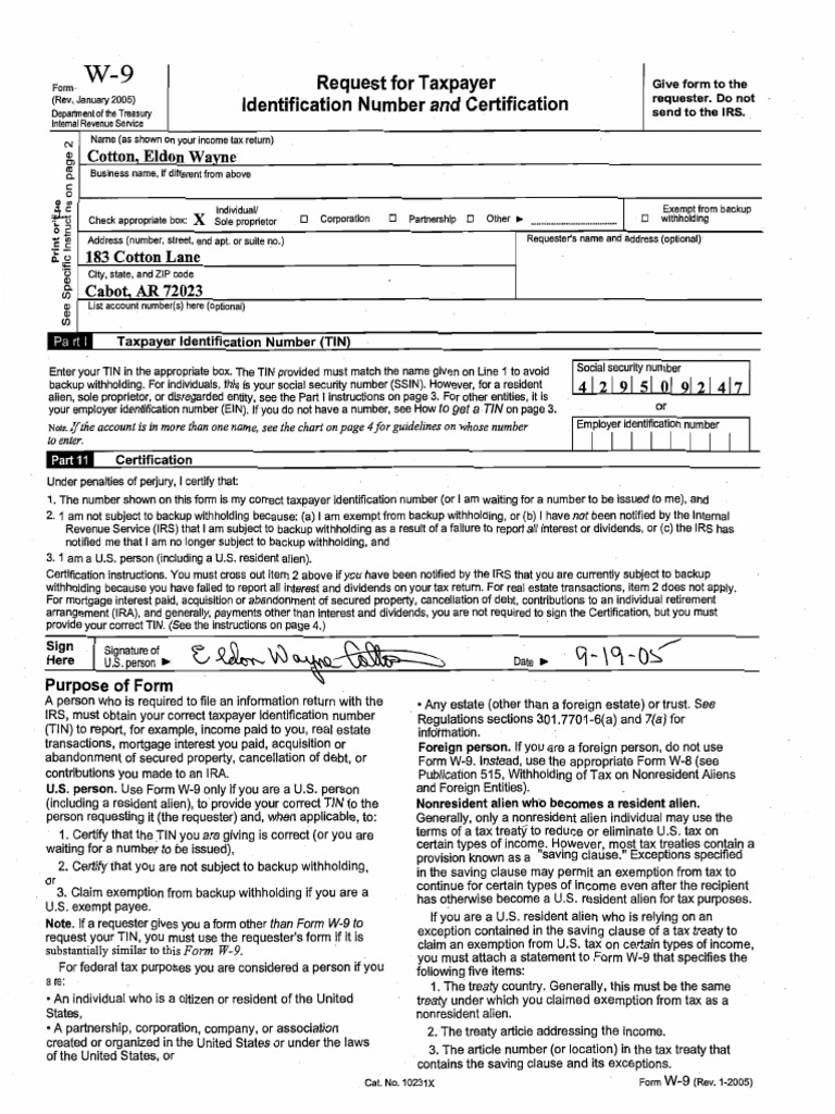 Cotton, Eldon W - W-9 | PDF