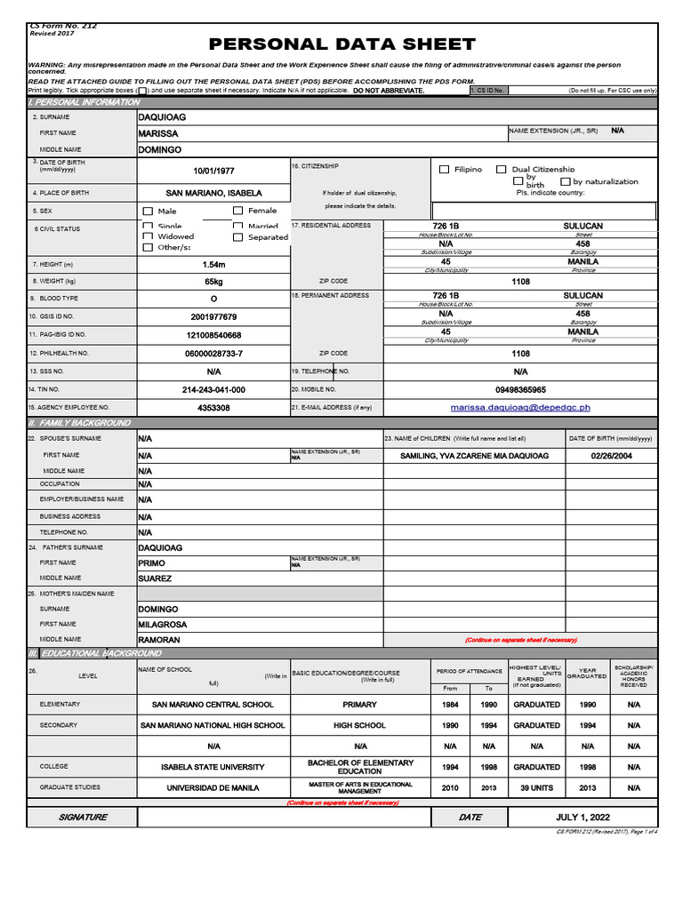 Blank-PDS-2022 - Daquioag, Marissa d. | PDF