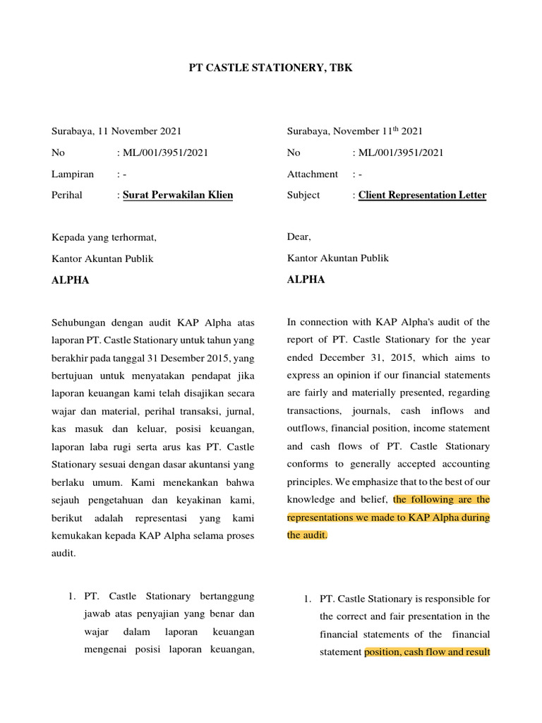 CLIENT REPRESENTATION LETTER | PDF