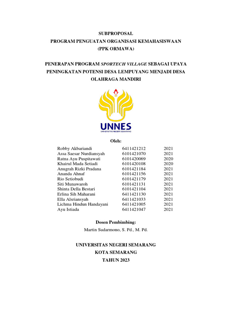 SUB PROPOSAL PROGRAM PENGUATAN KAPASITAS ORGANISASI KEMAHASISWAAN (PPK ORMAWA) | PDF