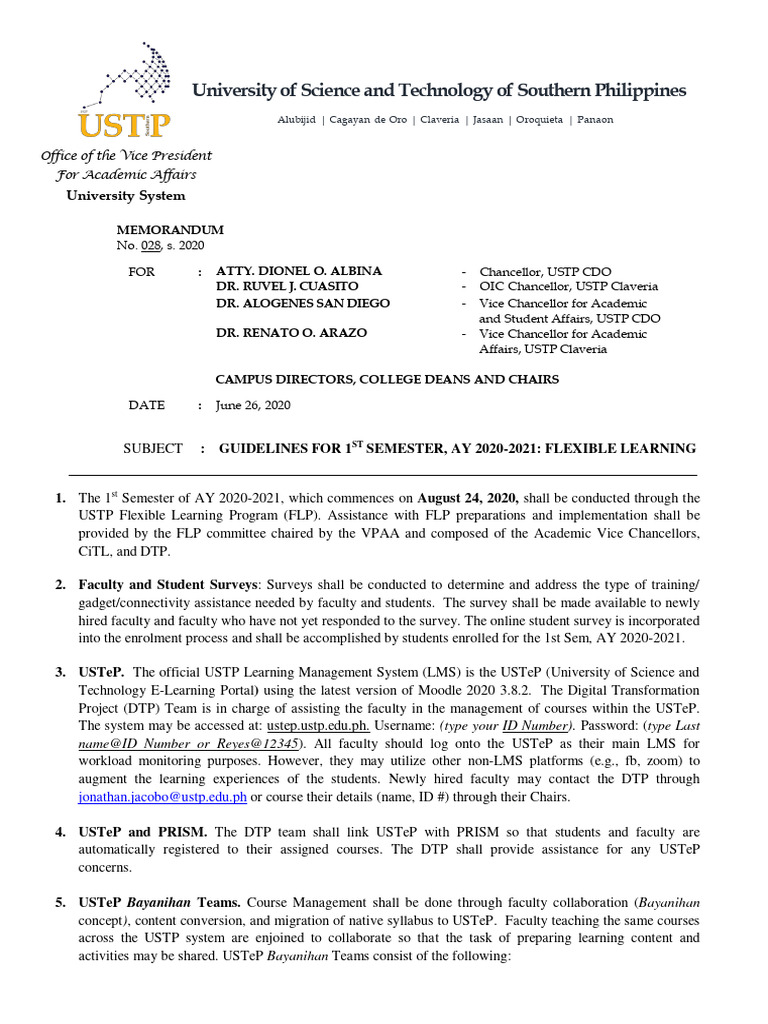 OVPAA Memo 028 Guidelines For 1st Sem AY 2020 2021 | PDF | Simulation | Computing