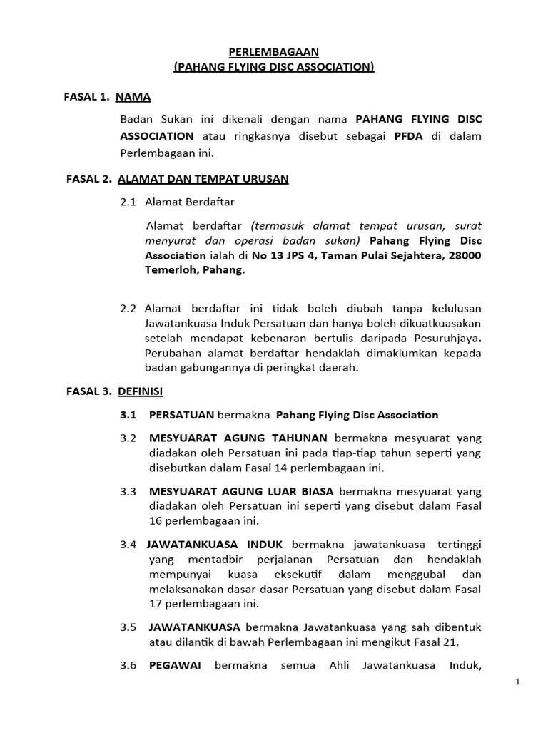 Perlembagaan Pfda | PDF