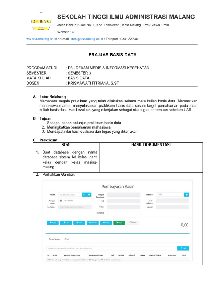 PRA-UAS BASIS DATA Semester 3 THN 2023 | PDF