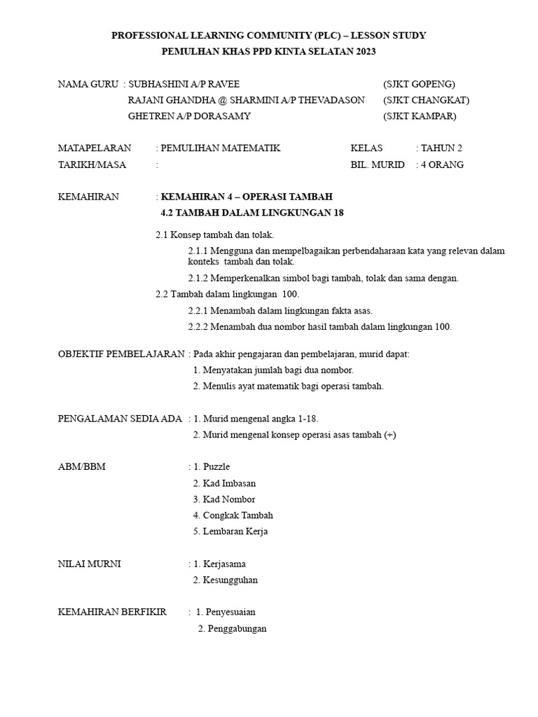 RPH PLC Lesson Study 2 | PDF