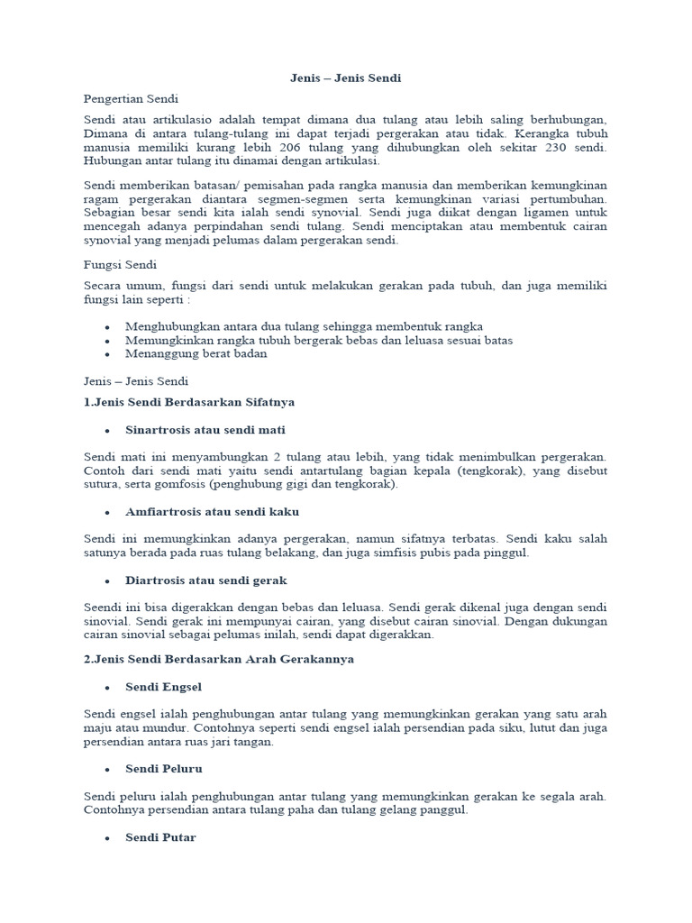 Jenis-jenis Sendi dan Fungsinya | PDF