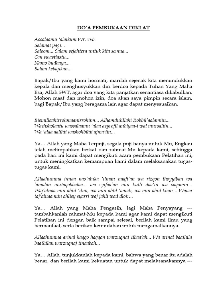 Doa Pembukaan Diklat Pelatihan | PDF
