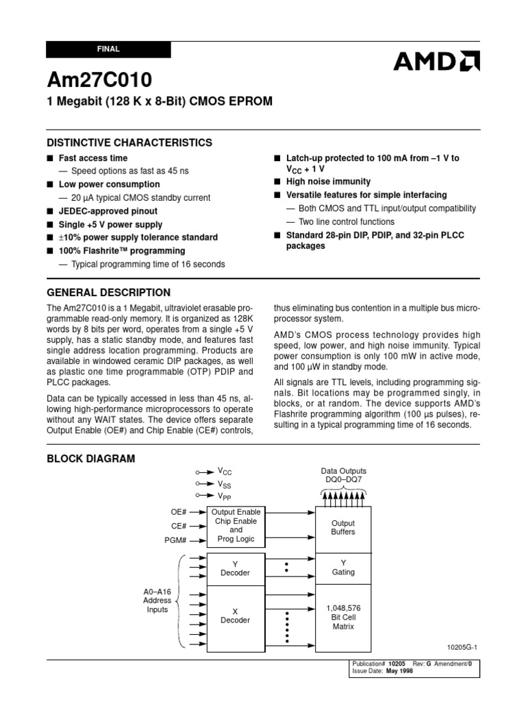 1 Megabit 128 K X 8 Bit CMOS EPROM Distinctive Characteristics PDF