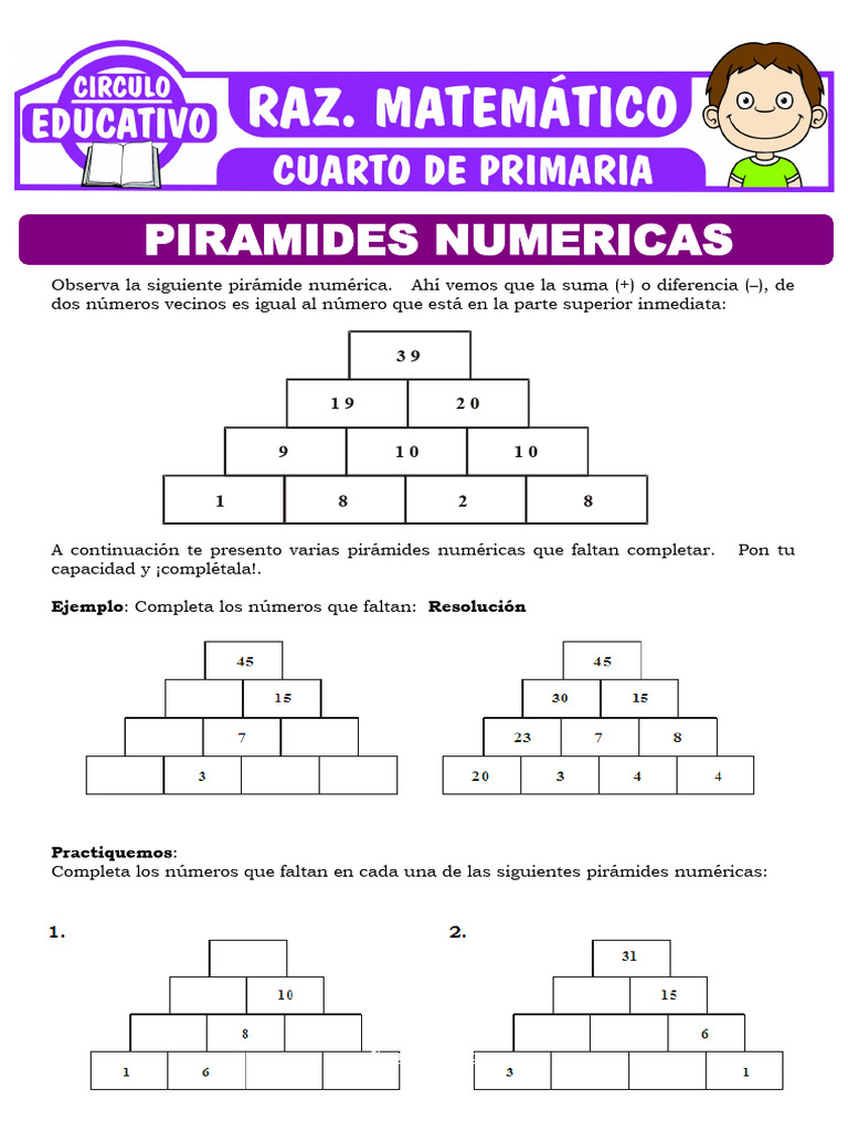 Ejercicios de Piramides Numericas para Cuarto de Primaria | PDF