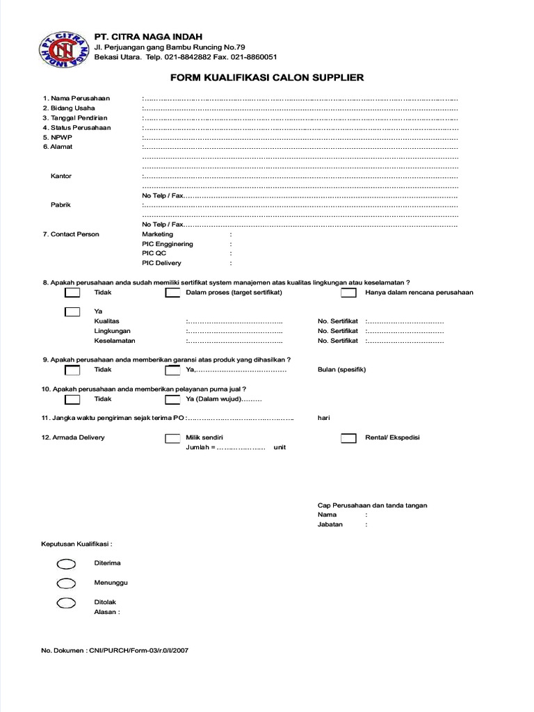 PDF Form Kualifikasi Supplier - Compress | PDF