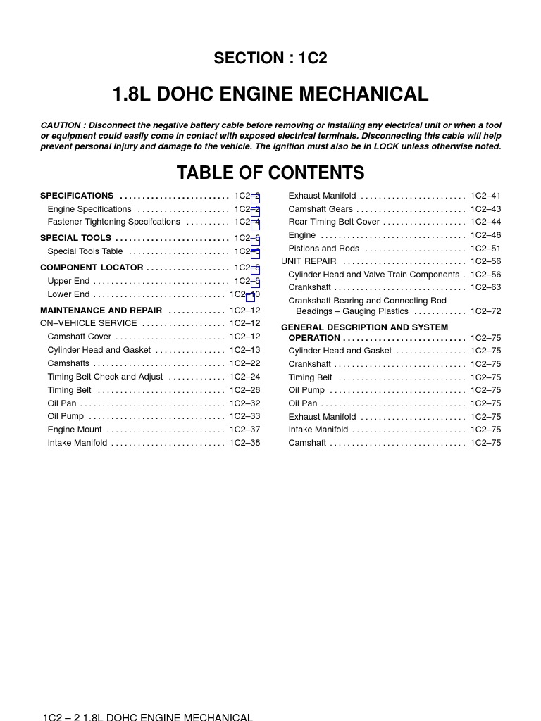 1.8L Dohc Engine Mechanical: Section: 1C2 | PDF | Throttle | Belt ...