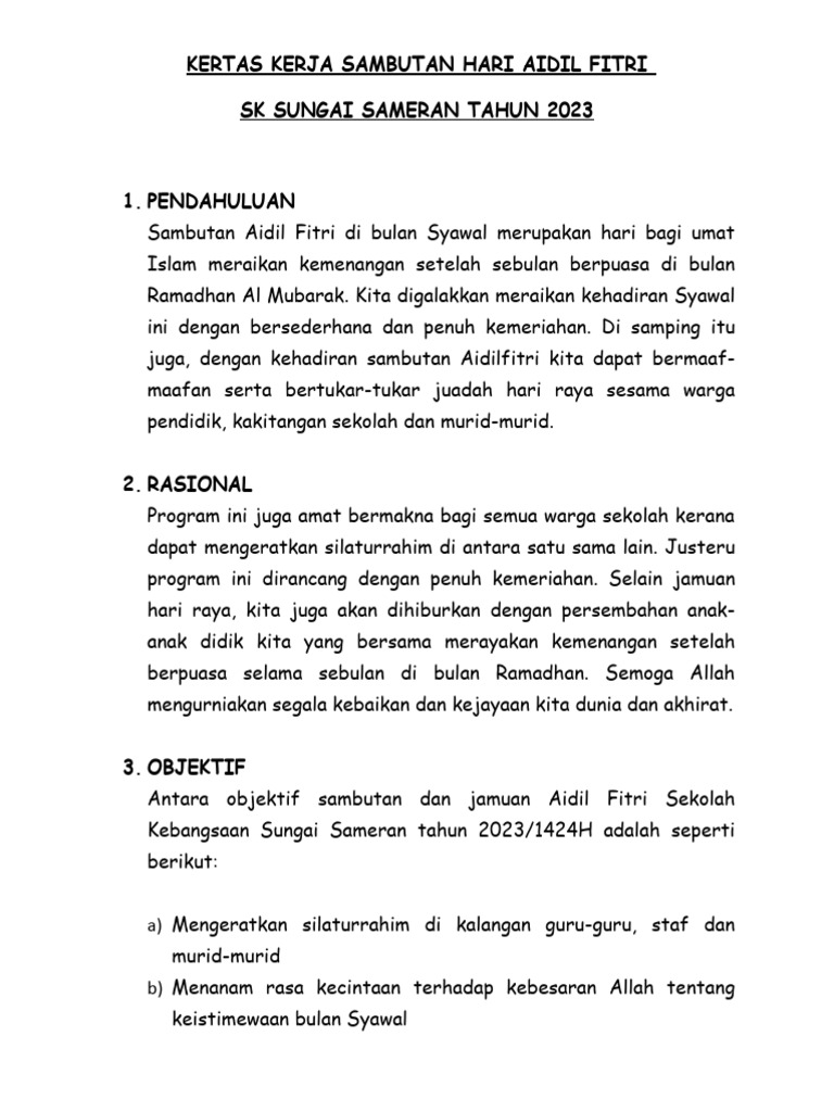 Kertas Kerja Sambutan Aidil Fitri | PDF | Kesehatan Holistik