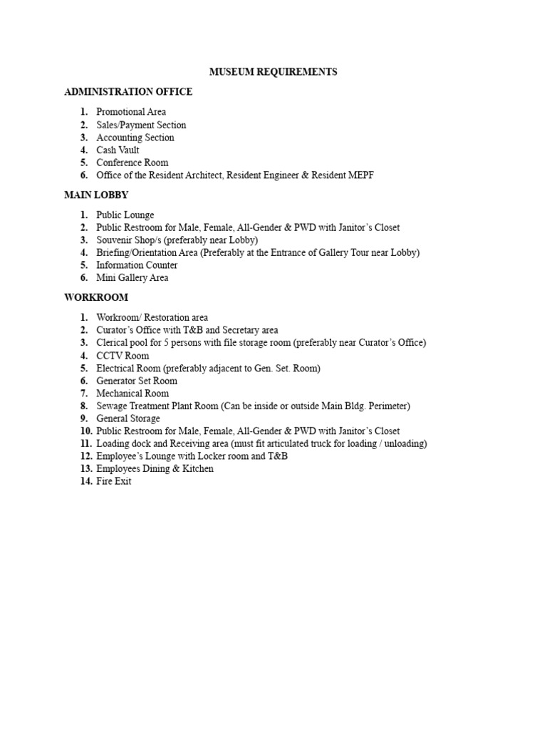 Museum Facility Requirements Checklist | PDF
