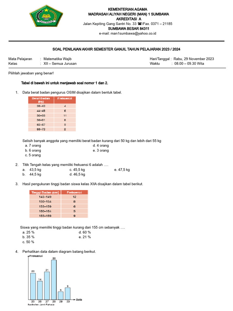 Soal Pas KLS 12 Semester 1 TP 2324 | PDF